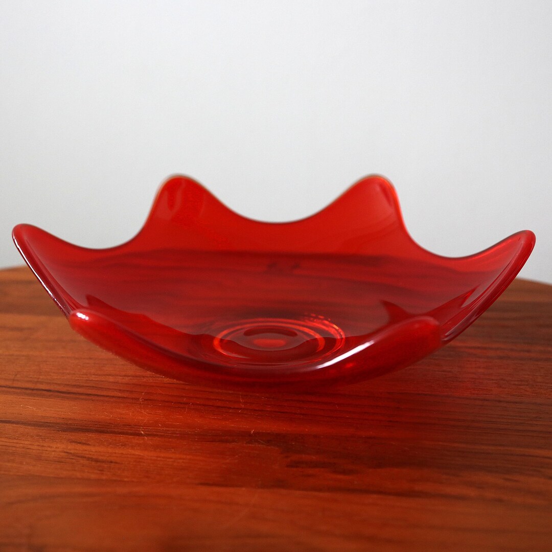 Viking Glass Amberina Console Bowl Mid Century Modern Orange ...