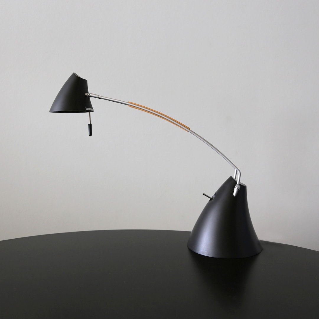 Post Modern Halogen Desk Lamp MCM Space Age Adjustable Matte Black Task ...