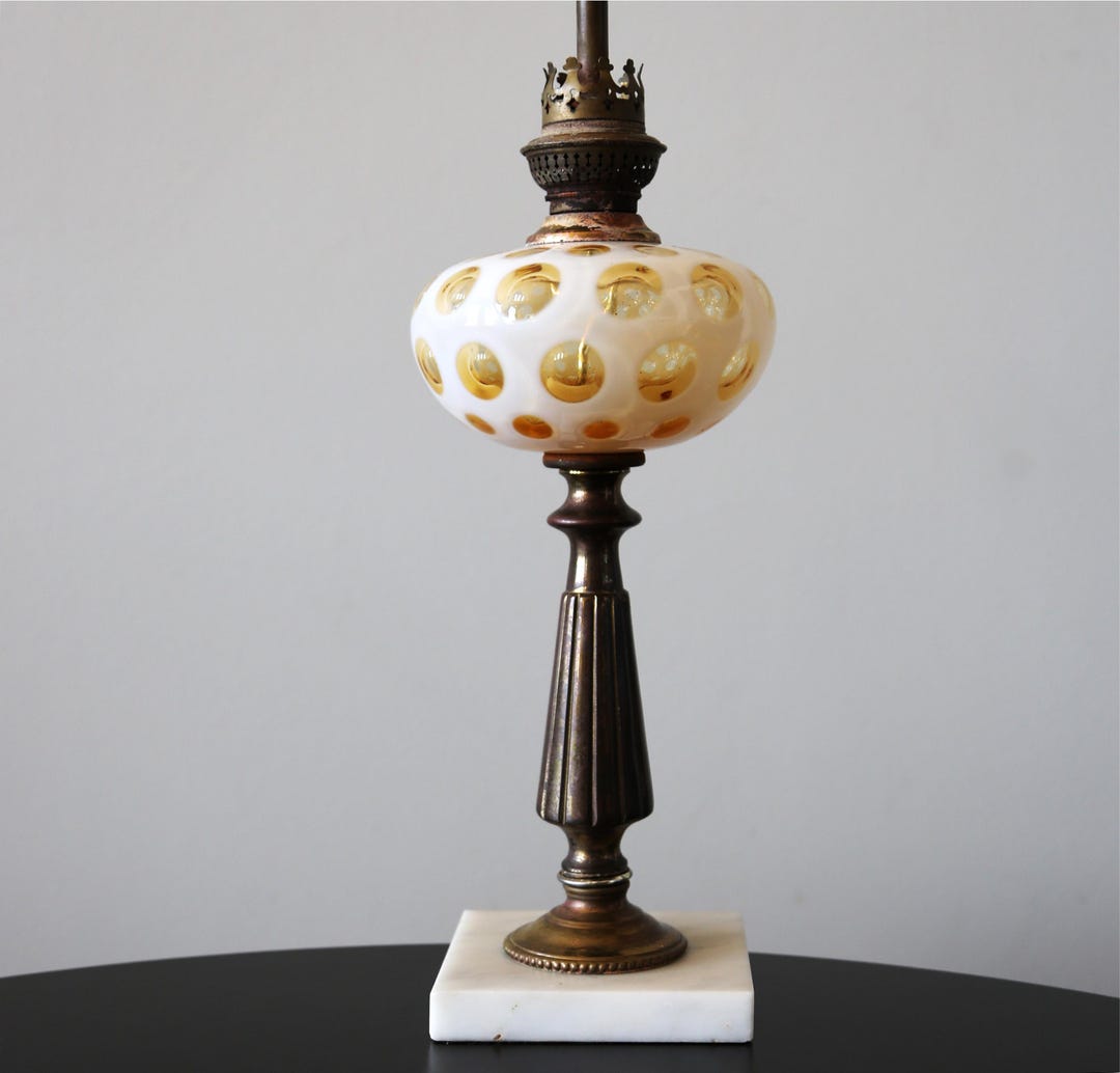 Fenton Opalescent Honeysuckle Coin Dot Lamp Vintage Optic Glass Lamp on ...