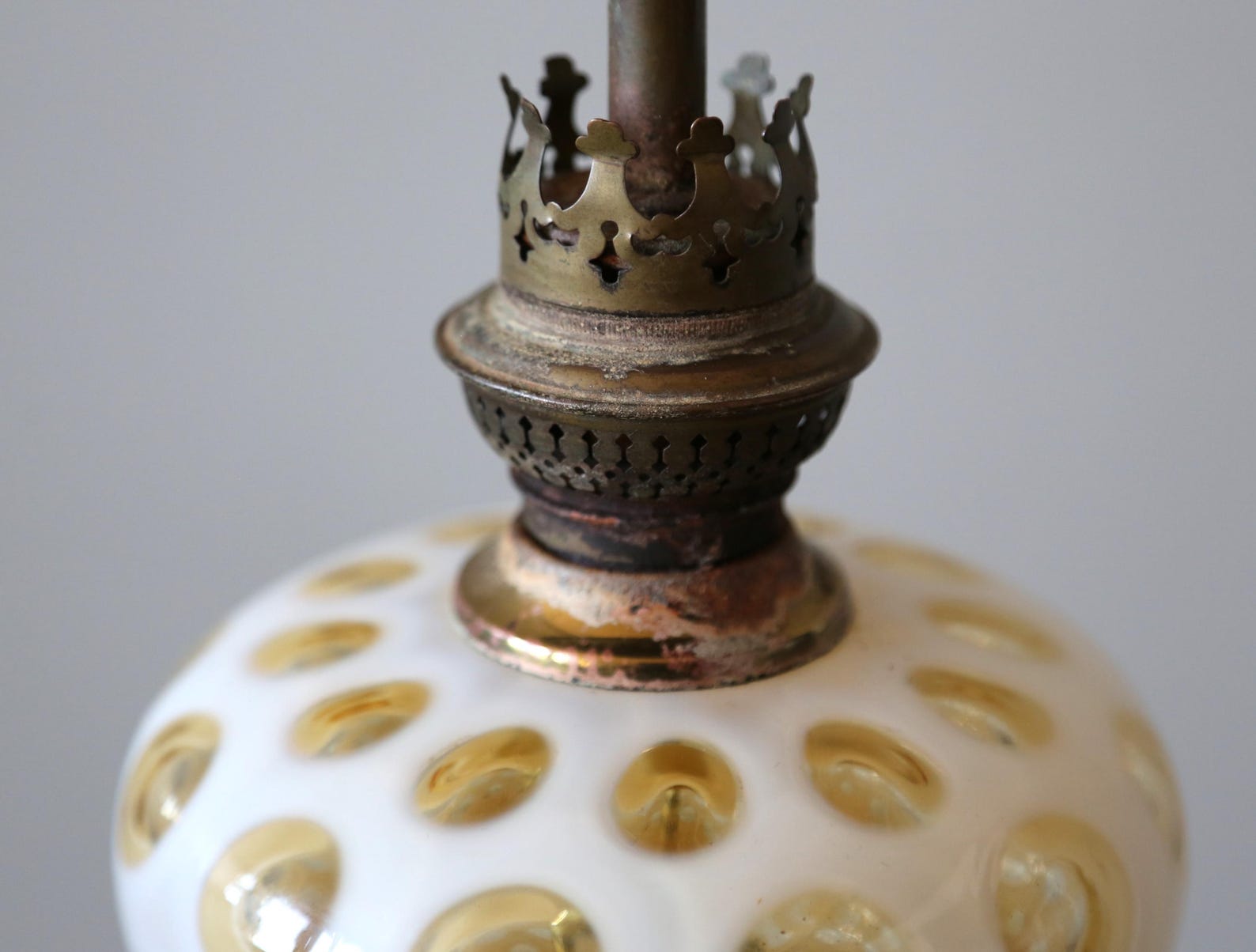 Fenton Opalescent Honeysuckle Coin Dot Lamp Vintage Optic Glass Lamp on ...