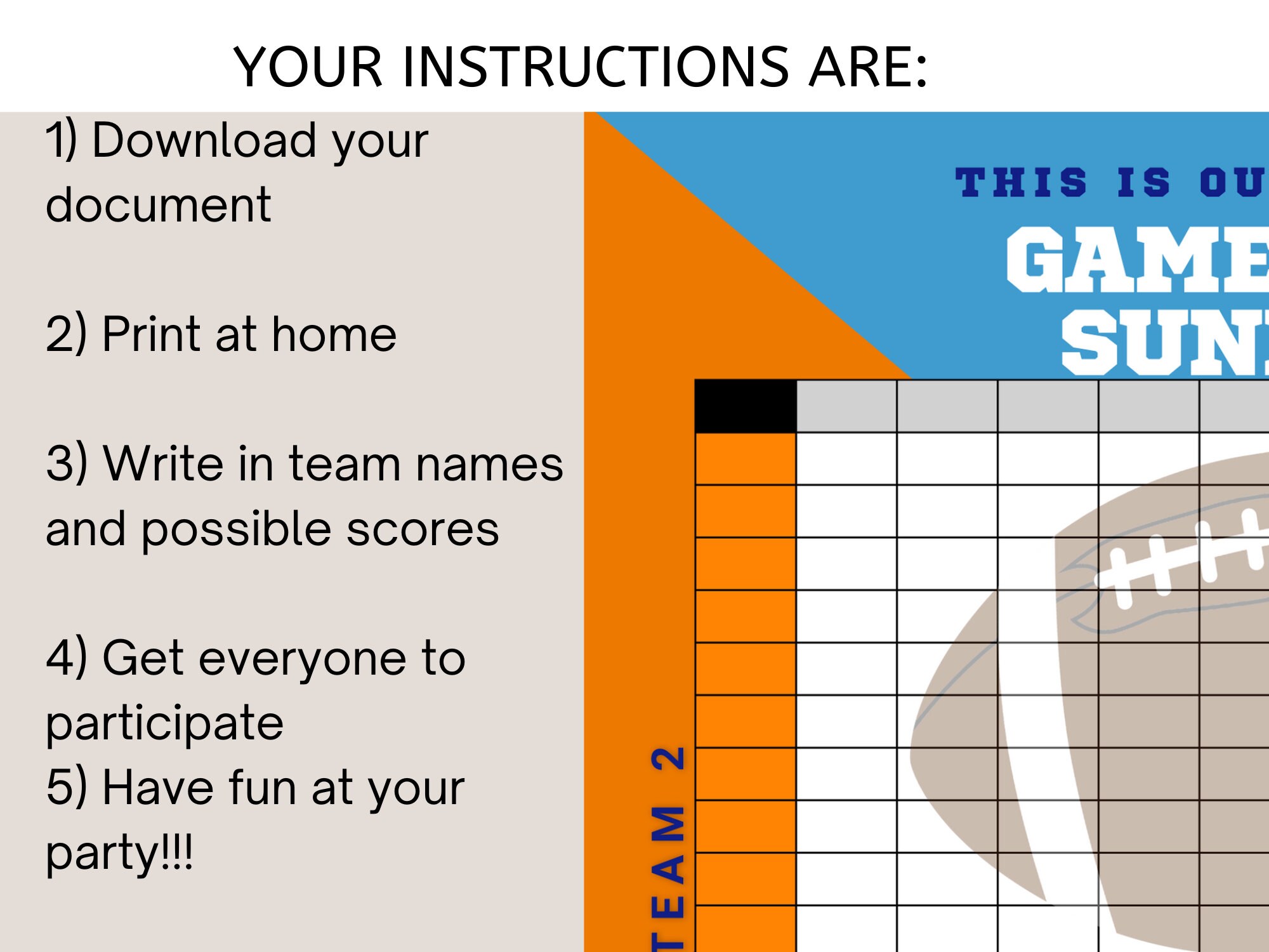 GAME DAY Football Squares Sunday Game - Etsy