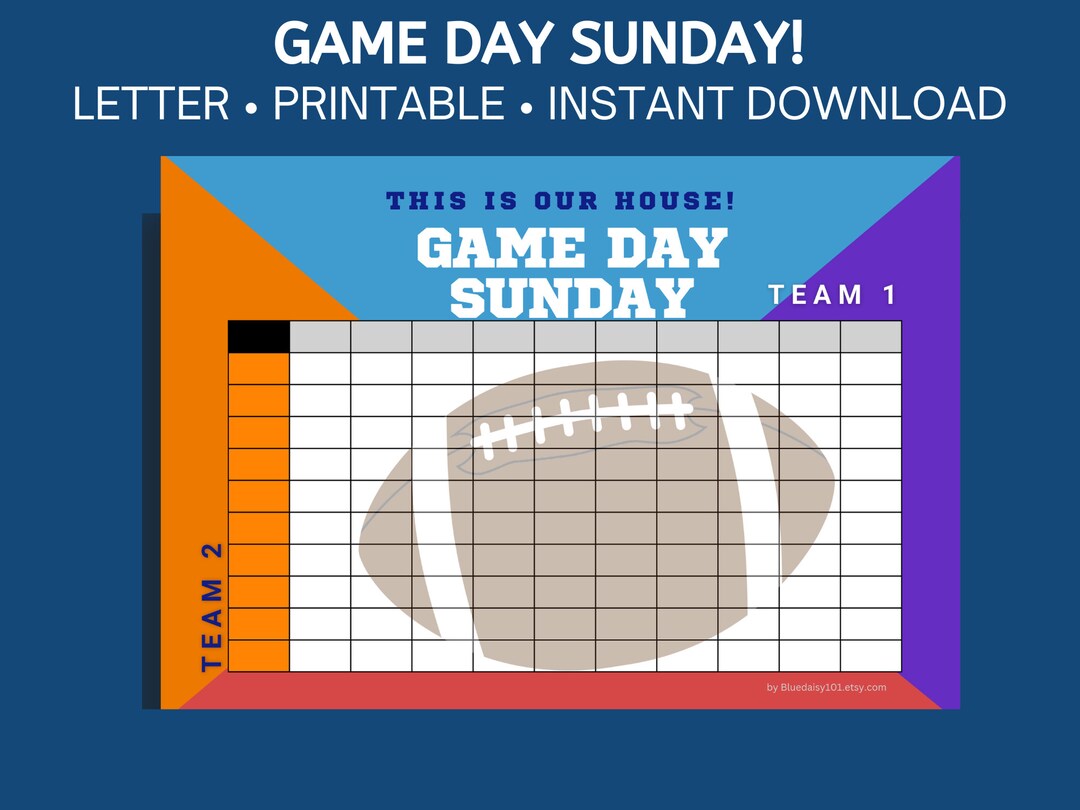 GAME DAY Football Squares Sunday Game - Etsy
