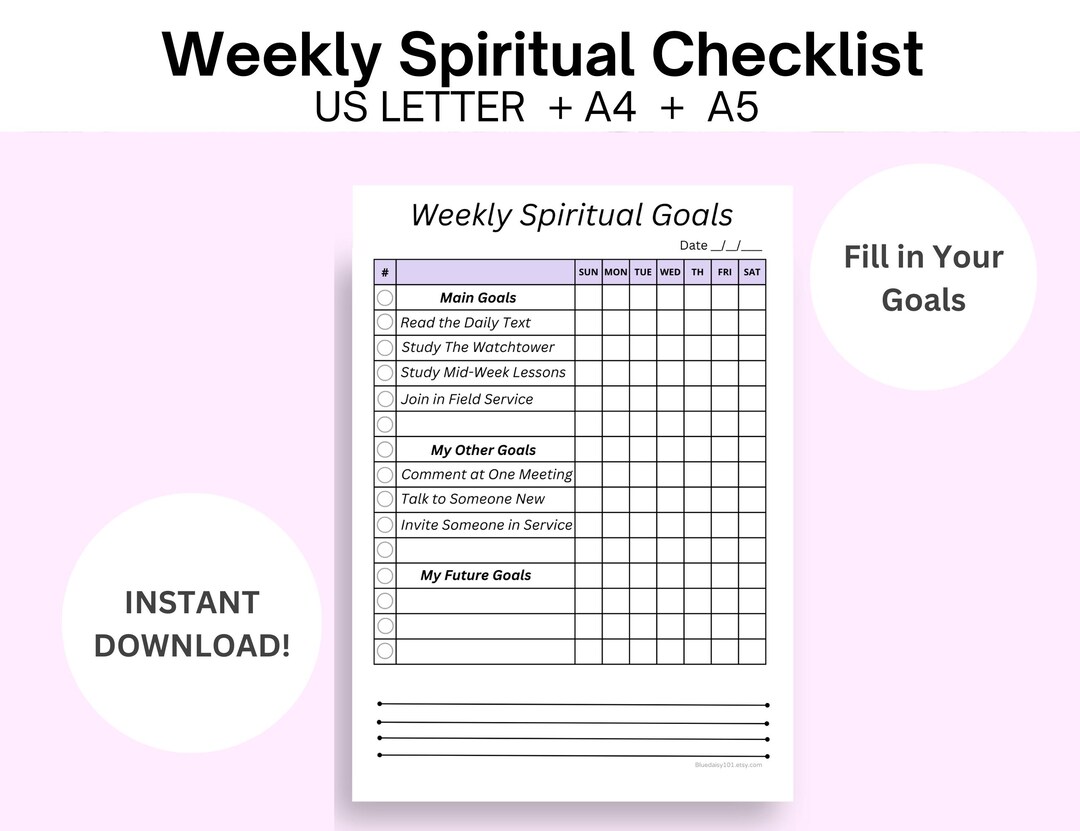 JW Spiritual Goals Check List - Etsy