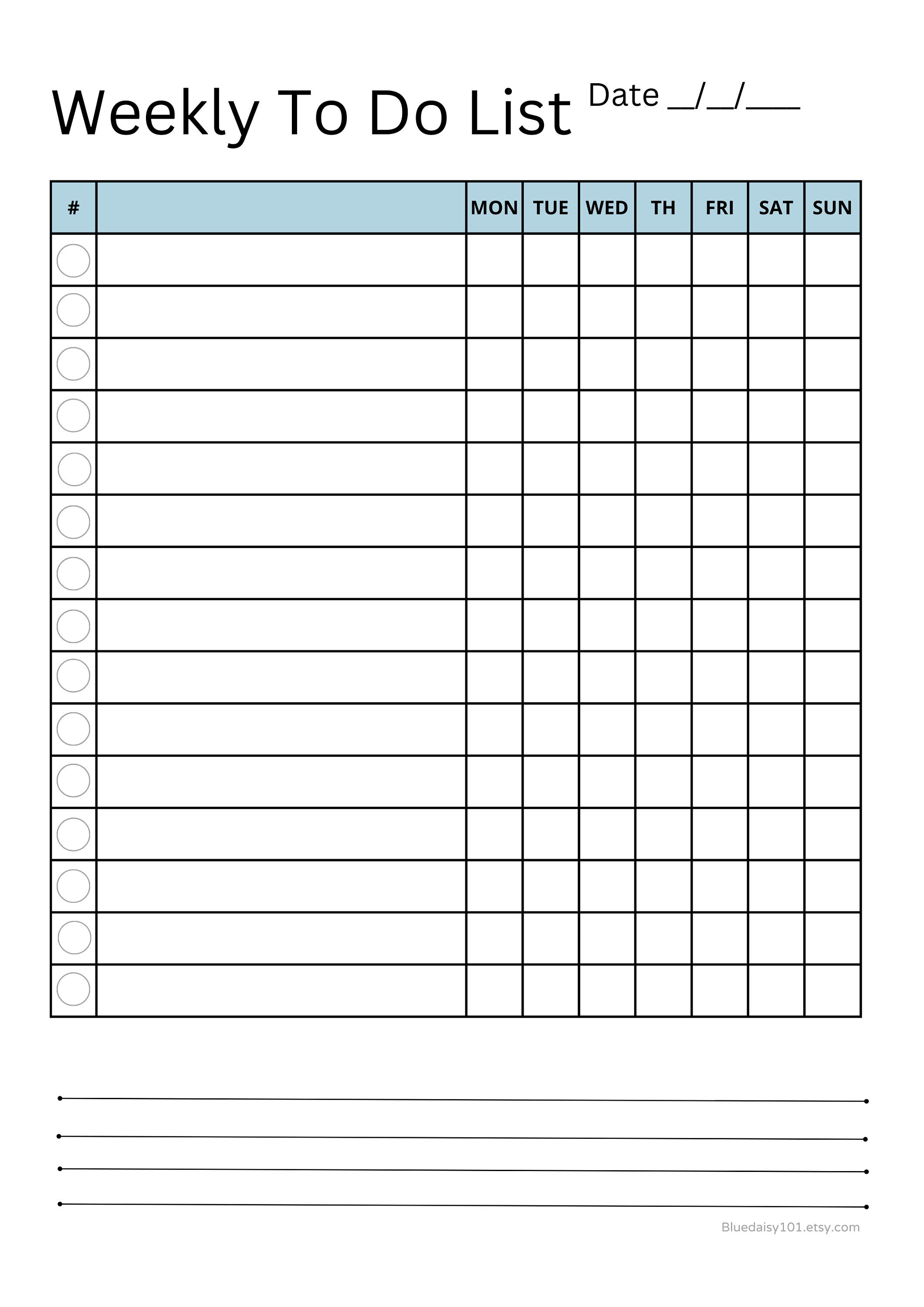 Blank Weekly to Do List and Checklist Printable, Now With Sun and Mon ...
