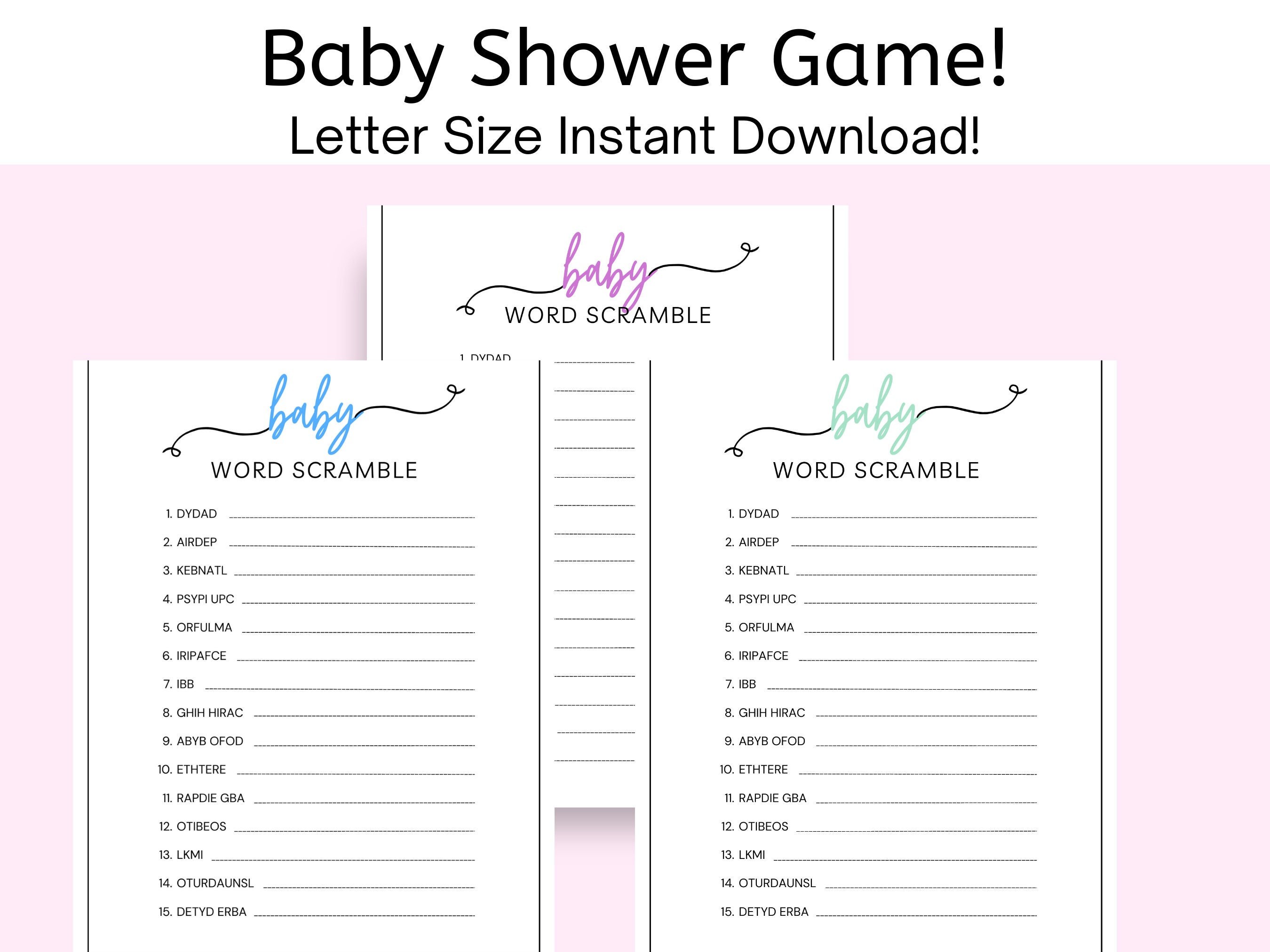 Baby Shower Word Scramble Game | Gender Reveal (digital Download) - Etsy