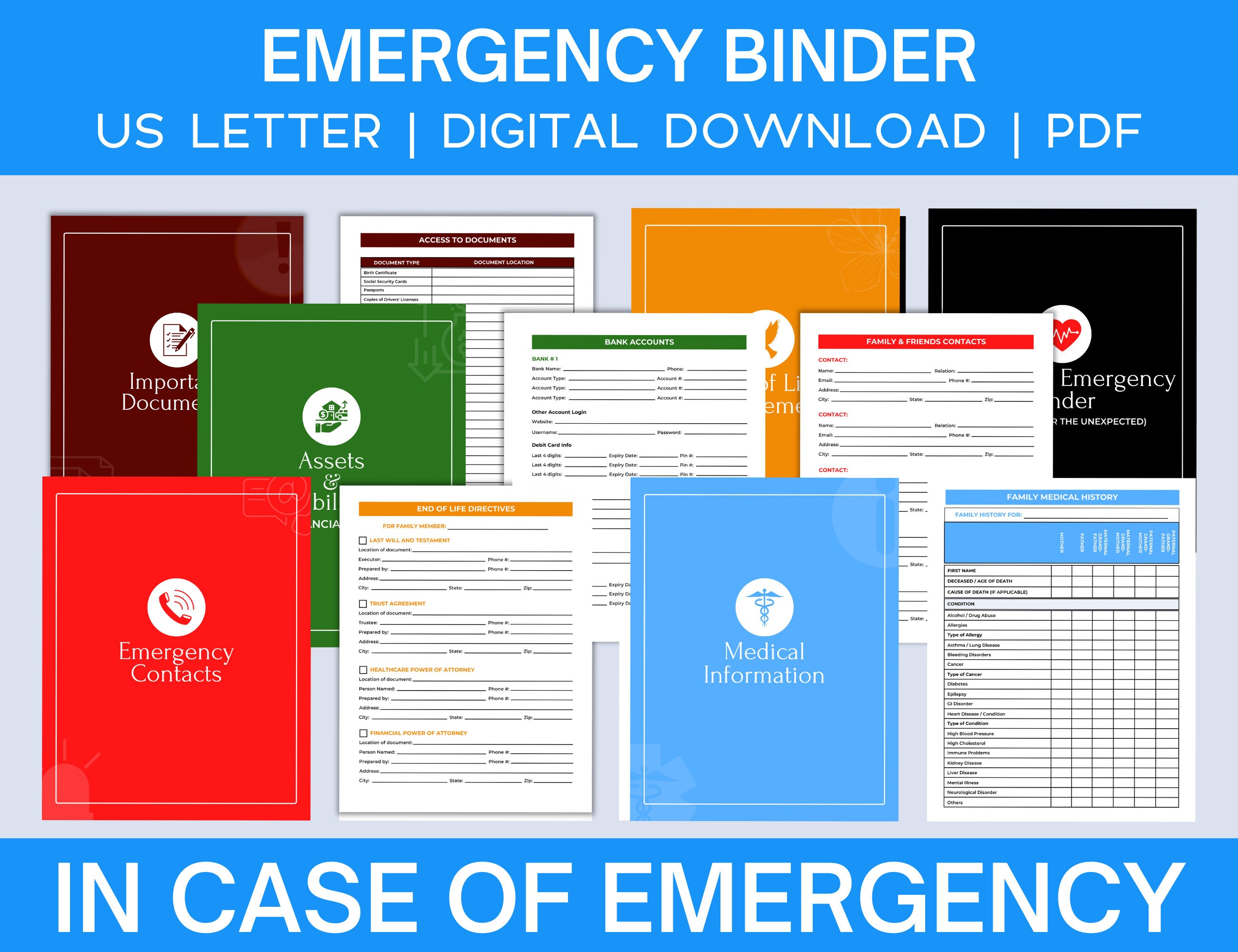 In Case of Emergency Binder Printable - 60+ Page Family Planner Instant ...
