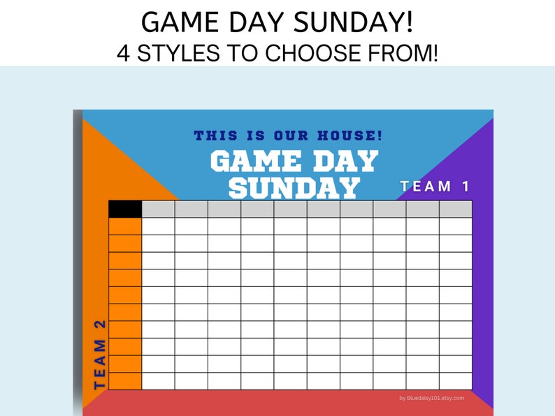 GAME DAY Football Squares Sunday Game - Etsy