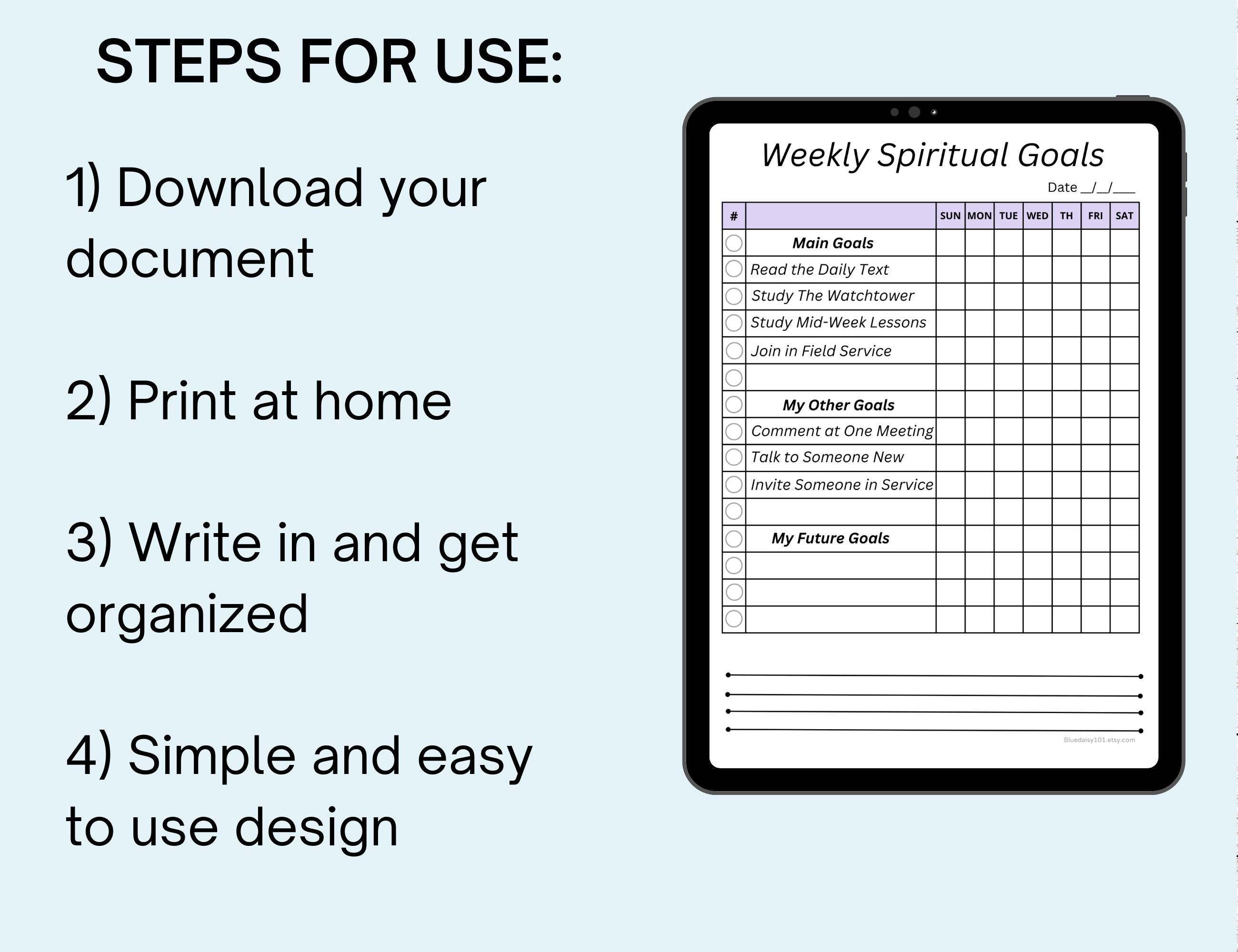 JW Spiritual Goals Check List - Etsy