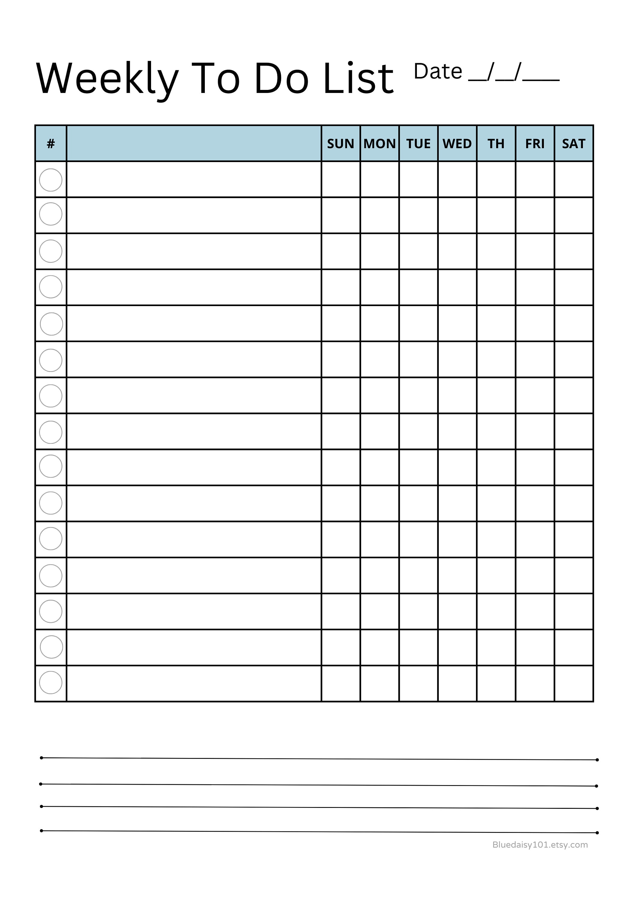 Blank Weekly to Do List and Checklist Printable, Now With Sun and Mon ...