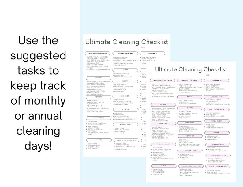 Ultimate Cleaning Checklist Printable, Deep Clean Checklist for Home ...