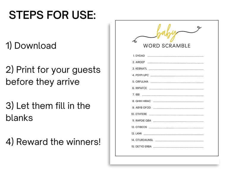 Baby Shower Word Scramble Game | Gender Reveal (digital Download) - Etsy