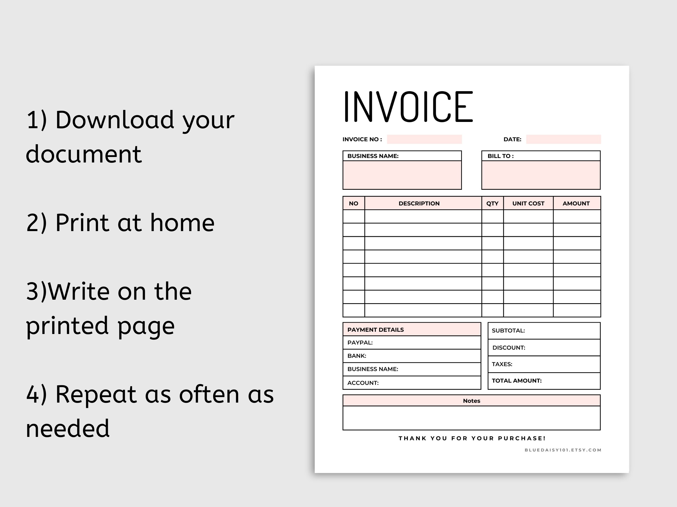 Invoice Form Blank Invoice for Small Business Invoice for Your Business ...