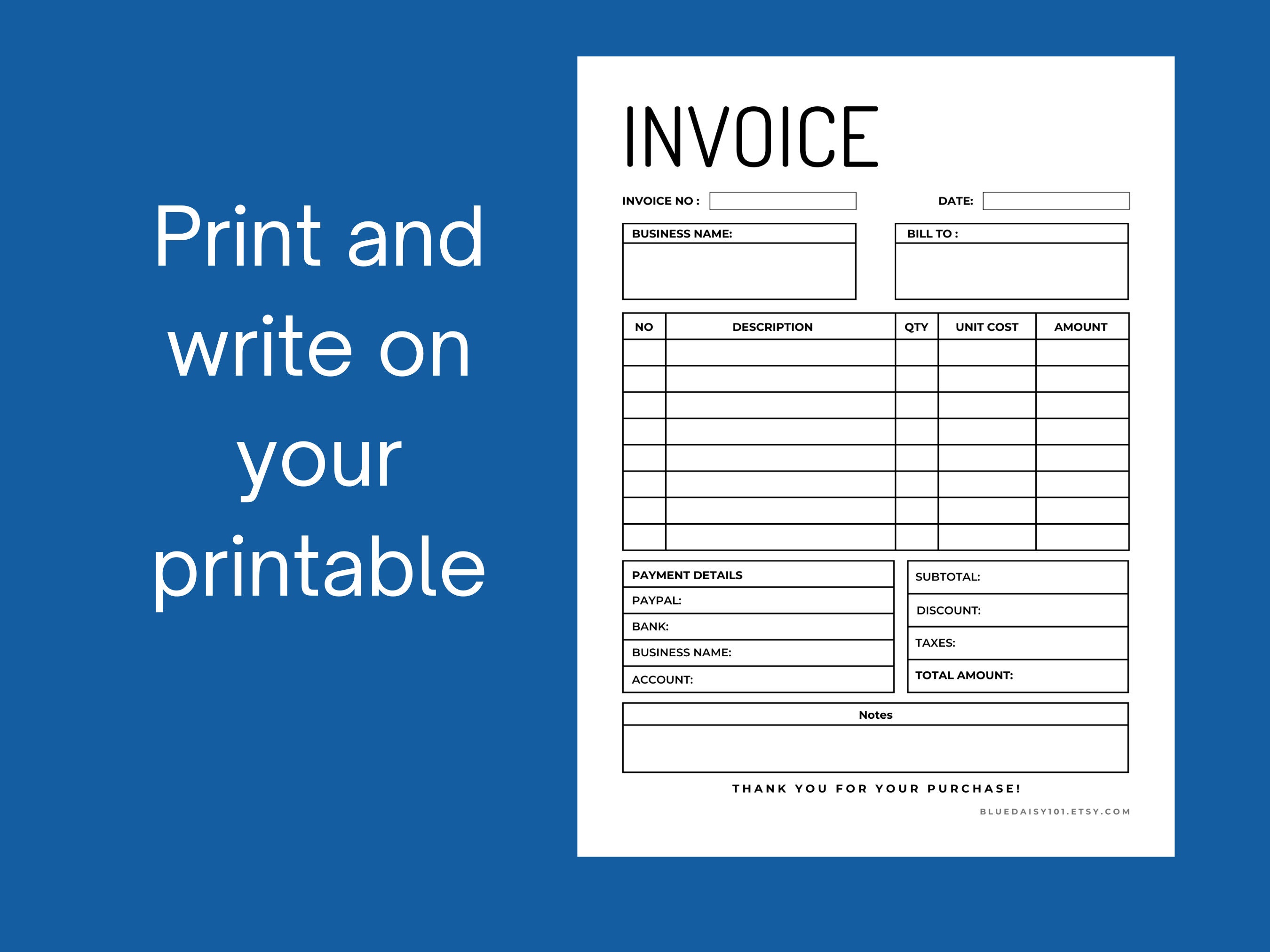 Invoice Form Blank Invoice for Small Business Invoice for Your Business ...