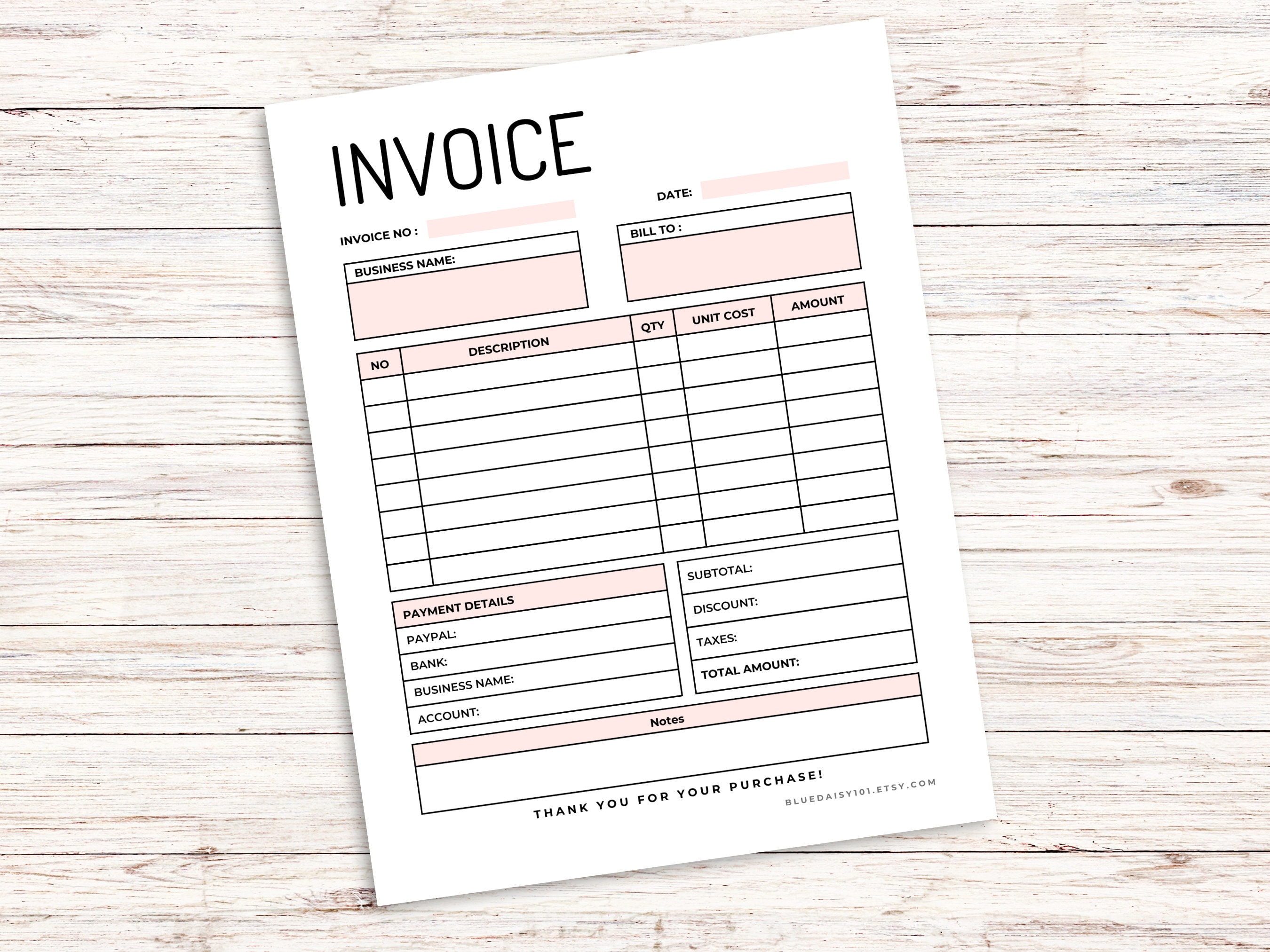 Invoice Form Blank Invoice for Small Business Invoice for Your Business ...