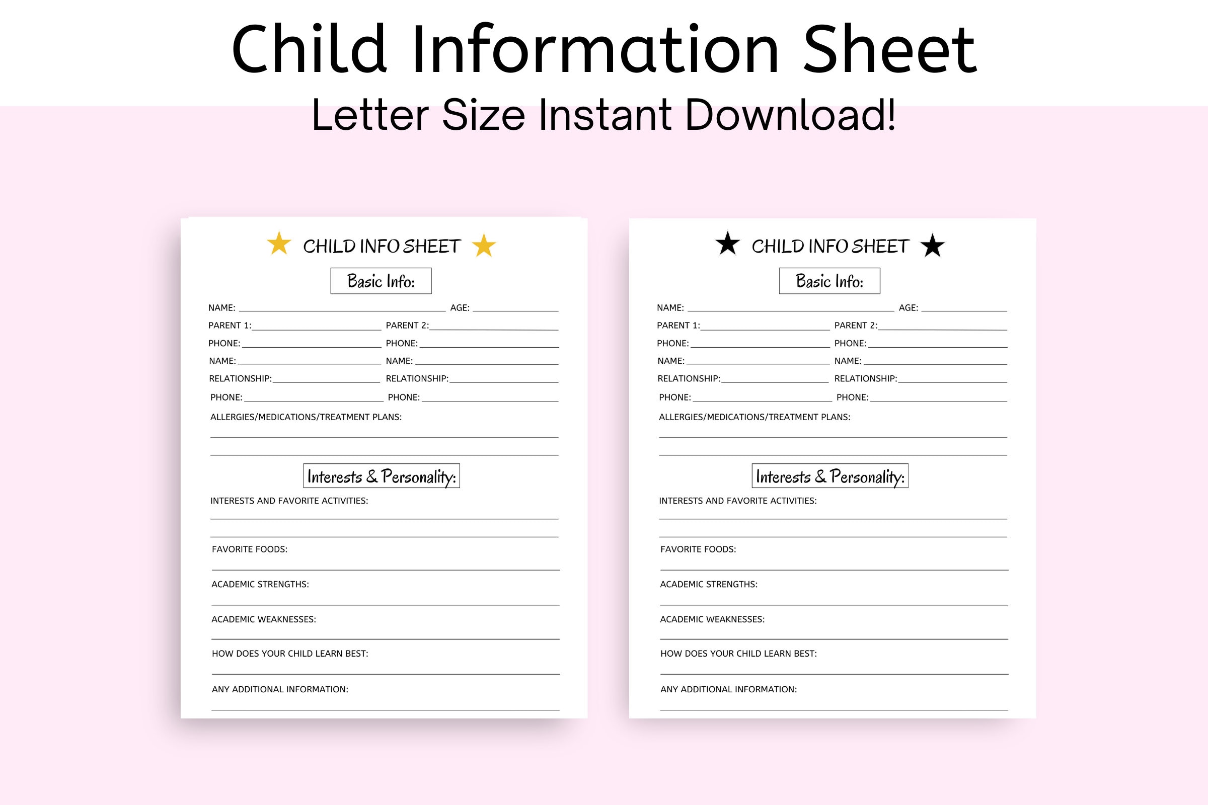 Child and Infant Information Sheet, Daycare Intake Form. Kindergarten ...