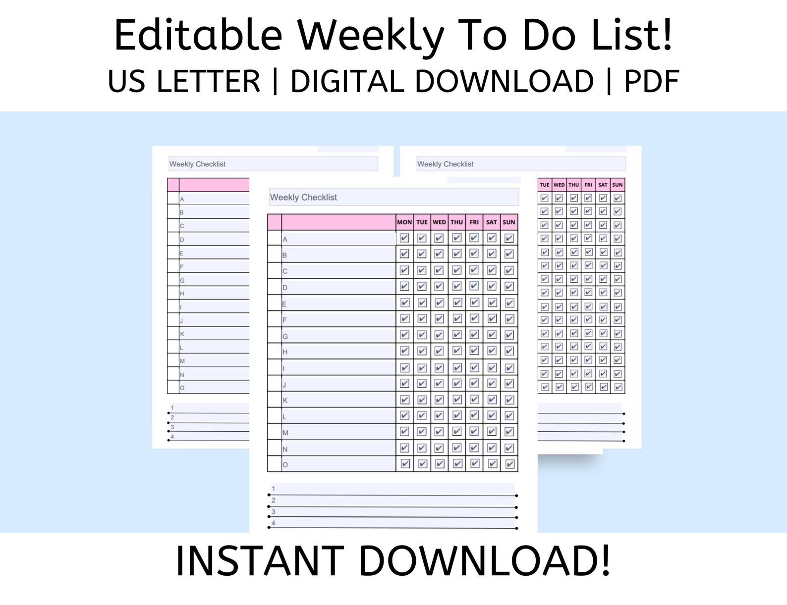 Weekly Task List Editable Task List for Chores Checklist Back to School ...