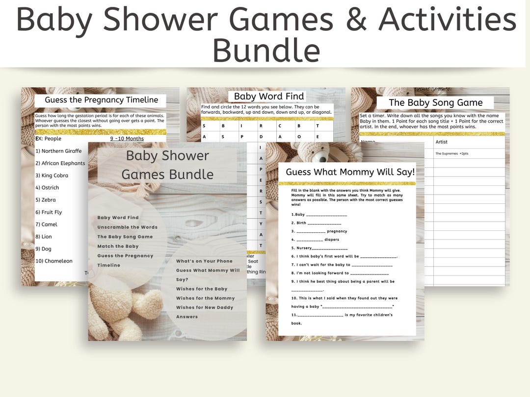 Fun Baby Shower Game Bundle Baby Shower Gender Reveal Party Game ...