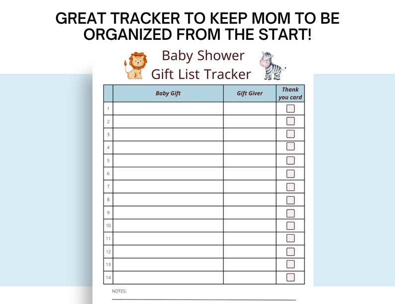 Safari Baby Shower Gift Tracker! - Etsy