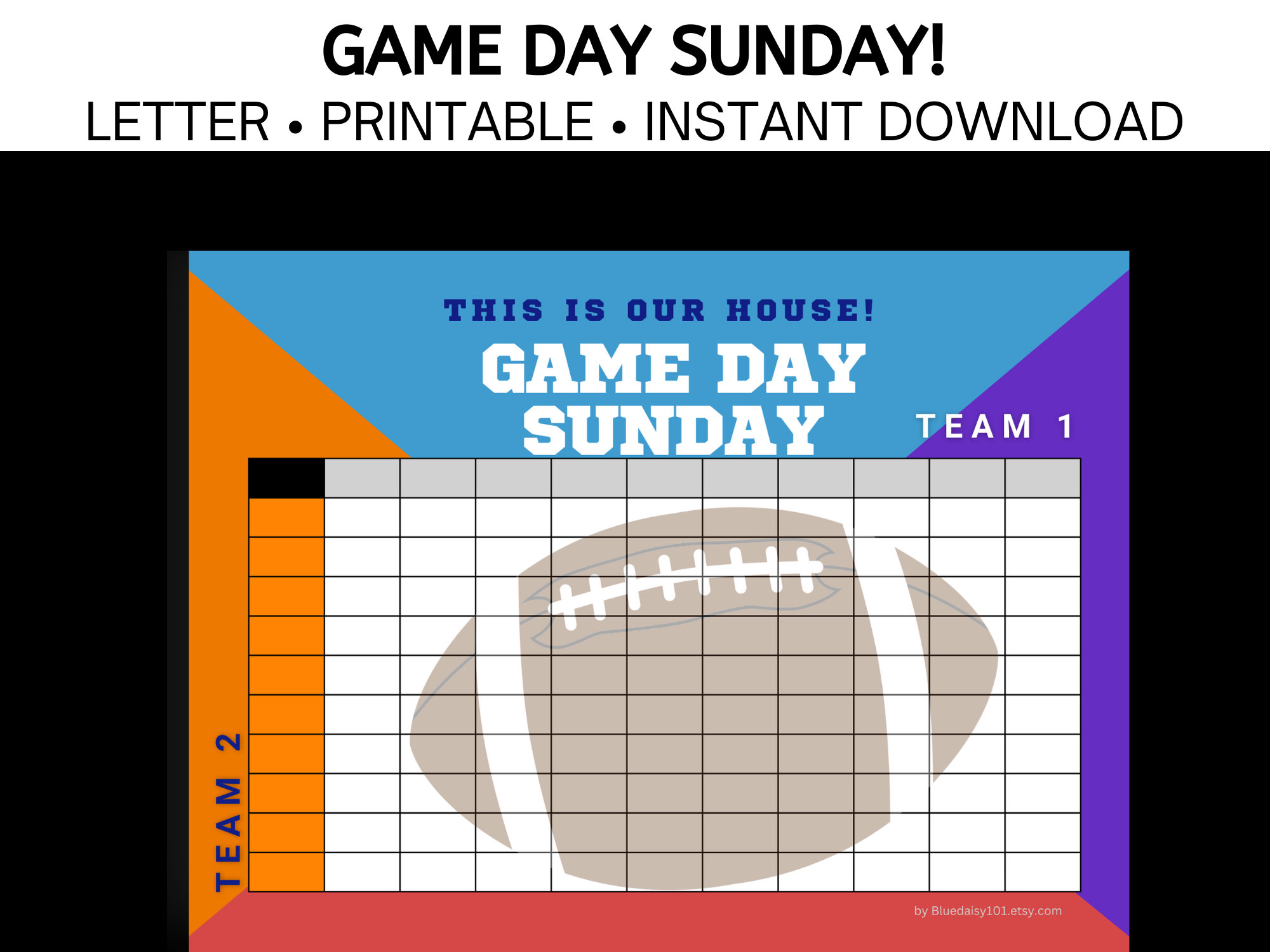 GAME DAY Football Squares Sunday Game - Etsy