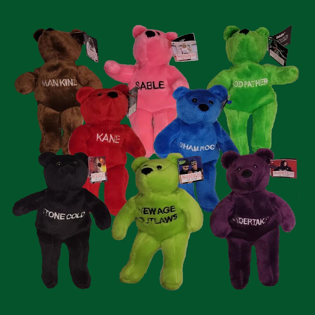Vintage Set of 8 Mini WWF/WWE Attitude Beanie Bears - Godfather, Kane ...