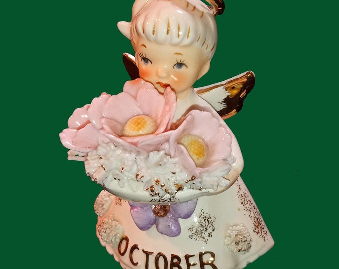 Vintage Lefton October Angel, Cosmos Rose Zircon #489, Birthday Angel ...