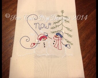 Primitive Redwork Snowman Machine Embroidery Design Instant | Etsy