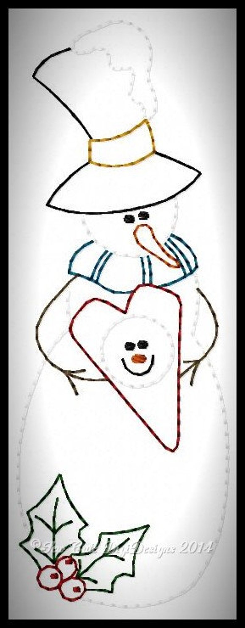 Primitive Redwork Heart Holding Snowman Machine Embroidery - Etsy