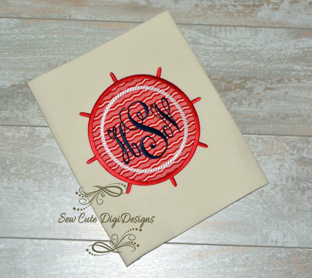 Nautical Ship Wheel Monogram Applique Design - Etsy