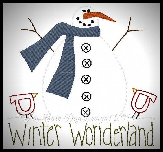 Primitive Country Winter Wonderland Snowman Redwork Machine - Etsy