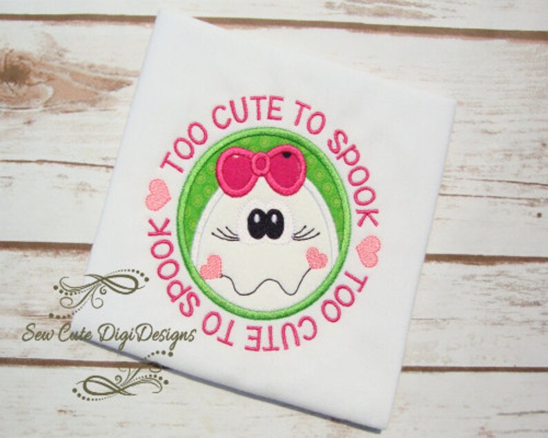 Too Cute to Spook Halloween Girl Ghost Circle Applique Design - Etsy