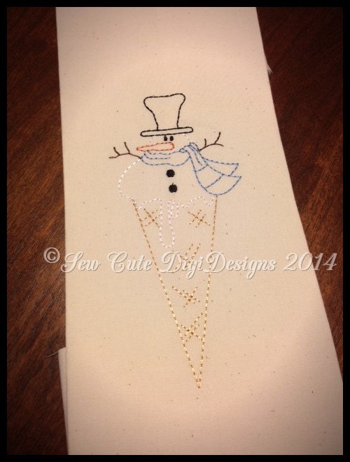 Primitive Redwork Snow-cone Snowman Machine Embroidery Design - Instant ...