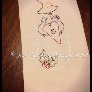Primitive Redwork Heart Holding Snowman Machine Embroidery - Etsy