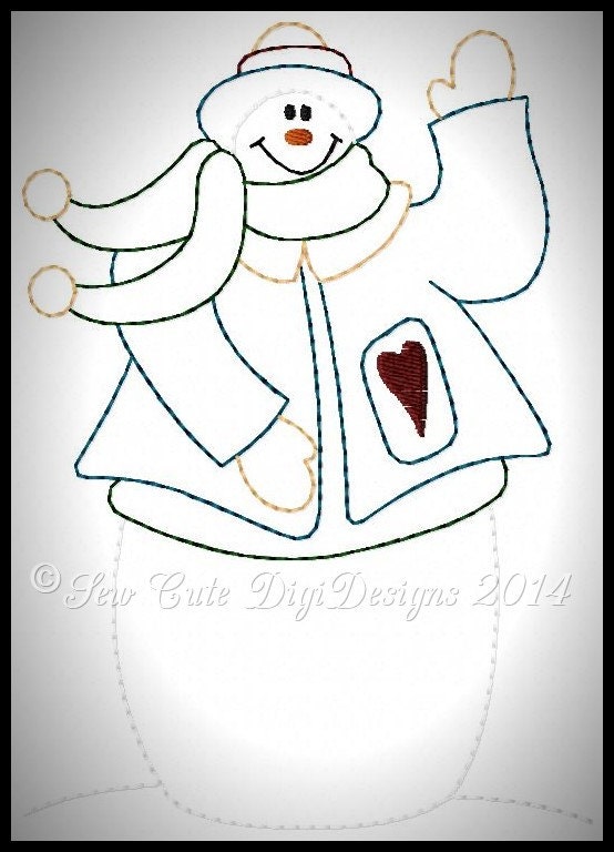 Primitive Redwork Snowman Machine Embroidery Design Instant - Etsy