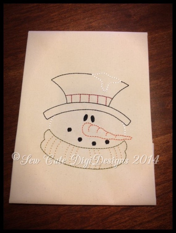 Primitive Redwork Snowman Machine Embroidery Design Instant - Etsy