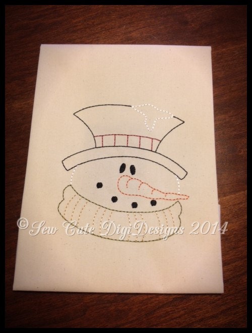Primitive Redwork Snowman Machine Embroidery Design Instant - Etsy