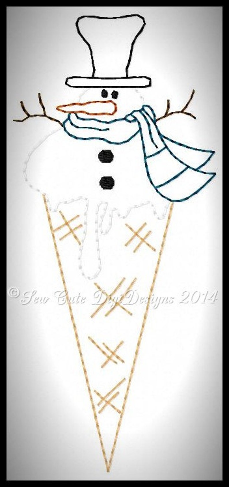 Primitive Redwork Snow-cone Snowman Machine Embroidery Design - Instant ...