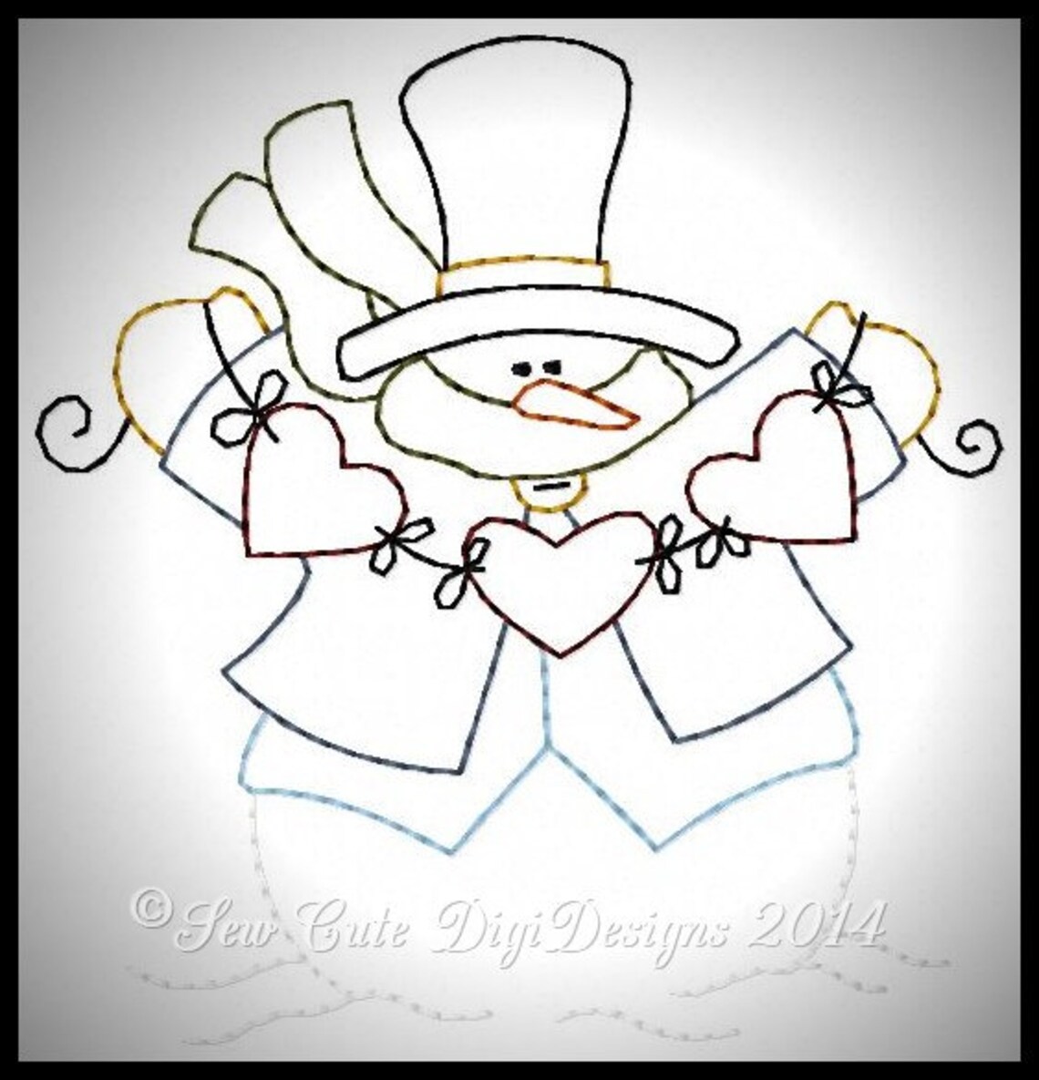 Primitive Redwork Heart Holding Snowman Machine Embroidery | Etsy