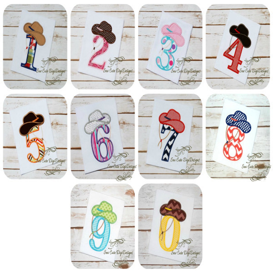Cowboy Number Set Applique Design - 10 Designs Included - Etsy