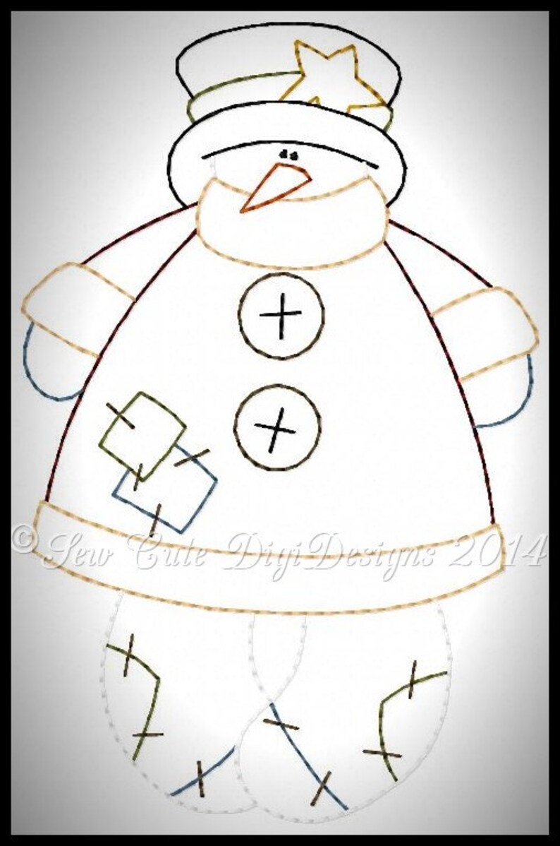 Primitive Country Patchwork Snowman Redwork Machine Embroidery | Etsy