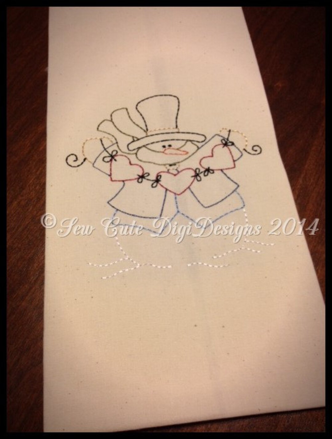Primitive Redwork Heart Holding Snowman Machine Embroidery Design ...