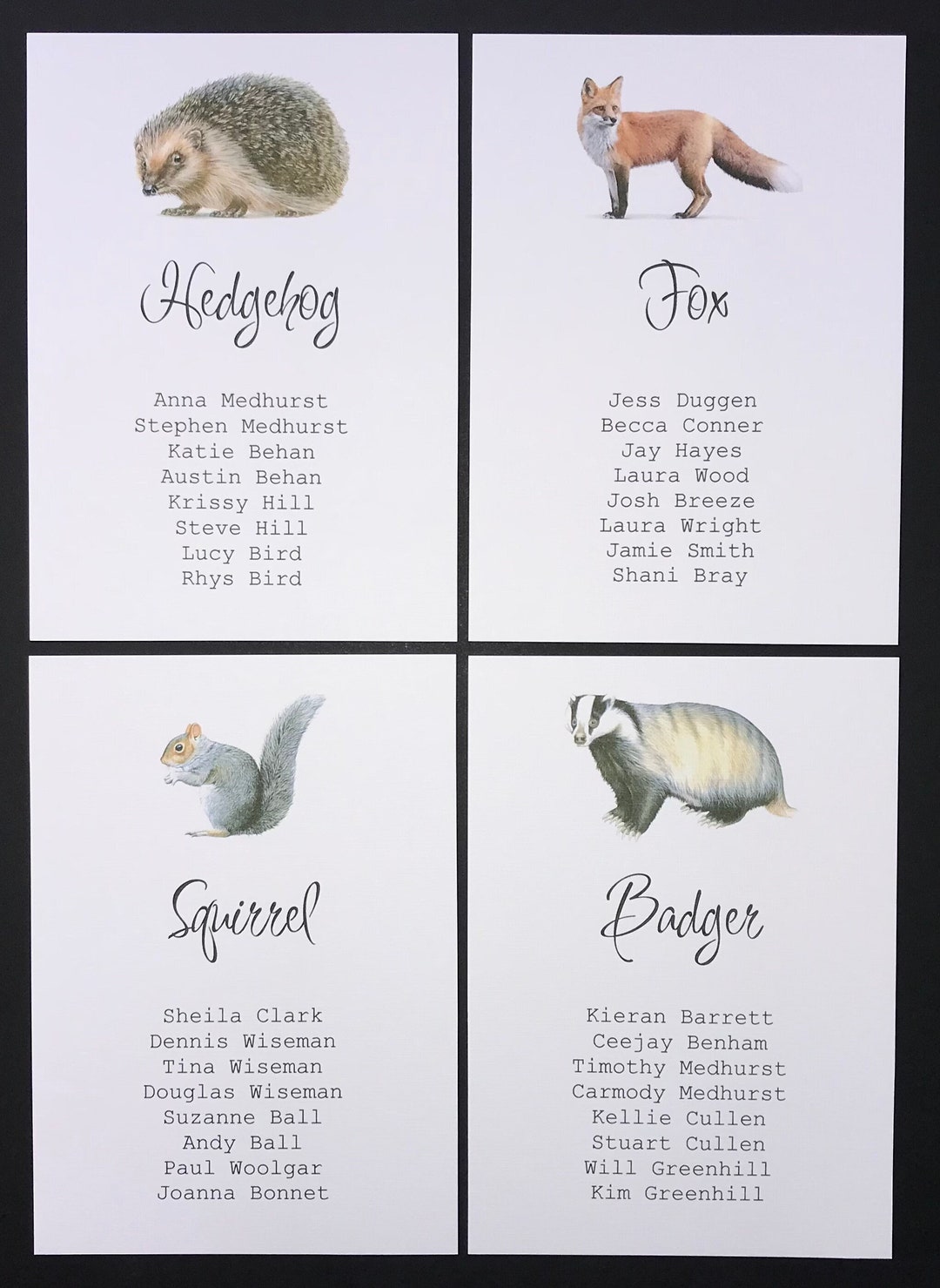 Woodland Animals Wedding Table Plan Cards / Country Wedding Seating ...
