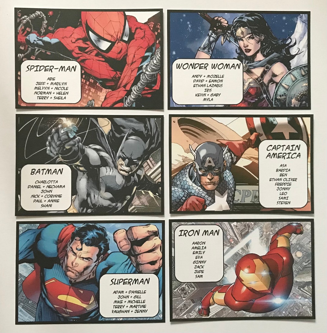 Superhero Wedding Seating Chart Cards, Marvel Avengers Table Plan ...