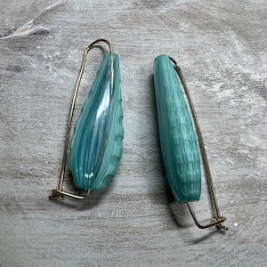Seafoam Teardrop Venetian Glass Blown Earrings 14K Gold Filled Wire Loop - Etsy