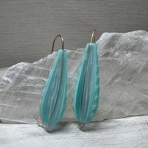 Seafoam Teardrop Venetian Glass Blown Earrings 14K Gold Filled Wire Loop - Etsy