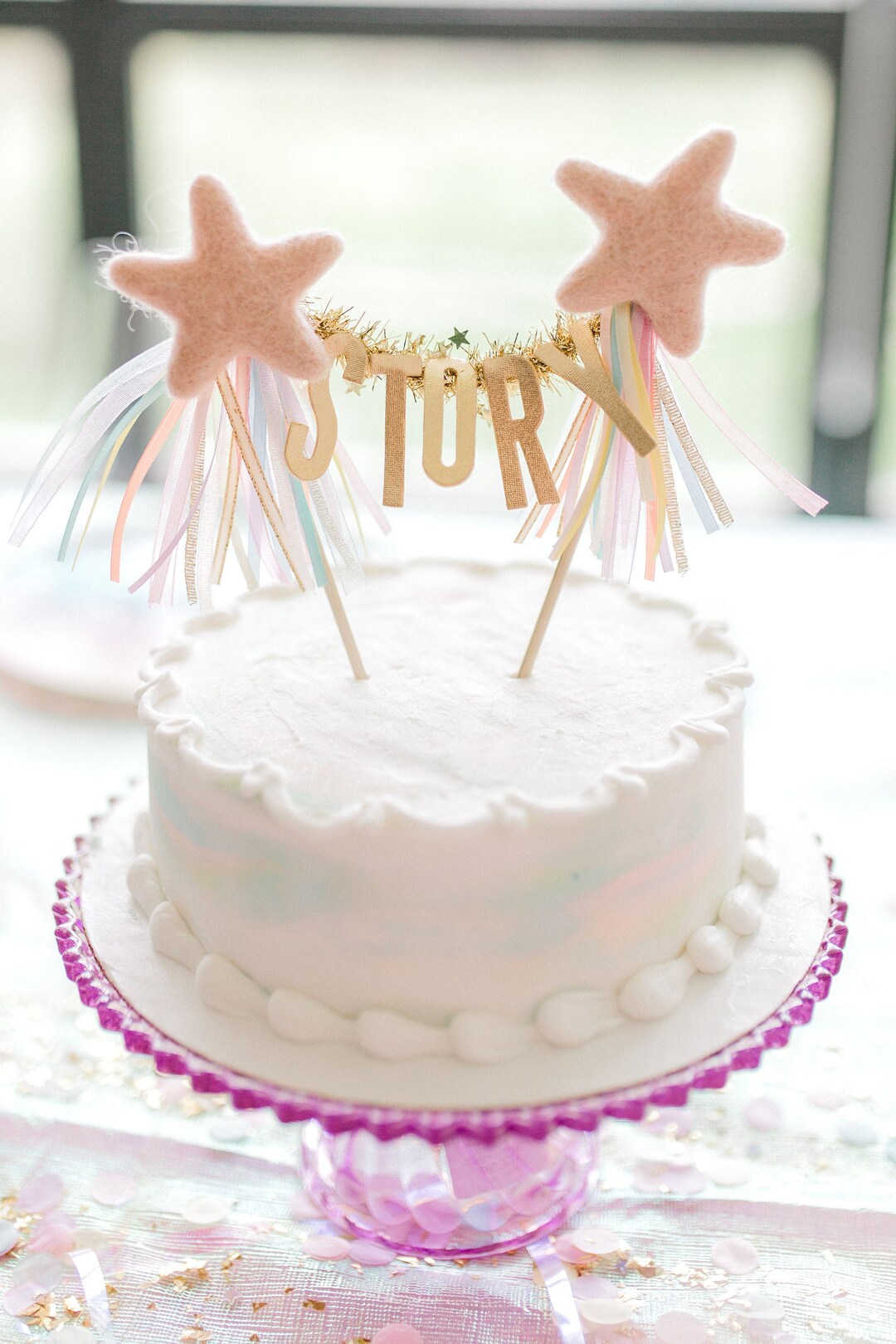 COTTON CANDY DREAMS // Light Pink Needle Felt Star Cake Topper ...