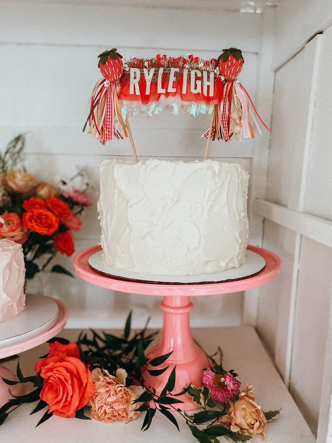 Strawberry FRINGE CAKE TOPPER // Customize Your Cake Topper - Etsy