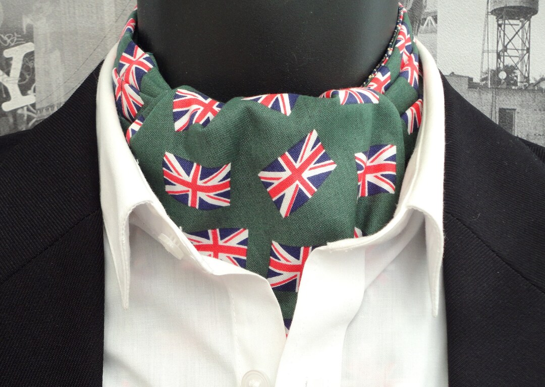 Cravat, Ascot, Union Jack Print on a Khaki Background, Reversible ...