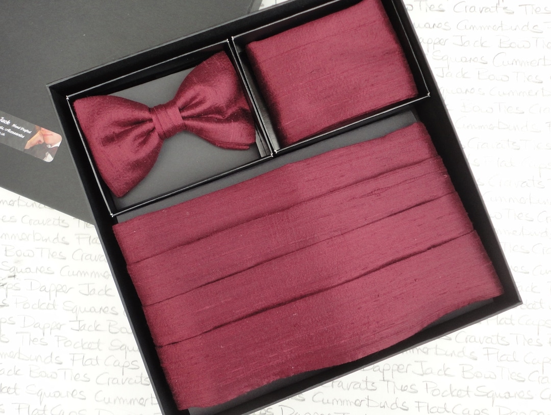 Burgundy Silk Cummerbund Set, Self Tie or Pre Tied Bow Tie - Etsy UK