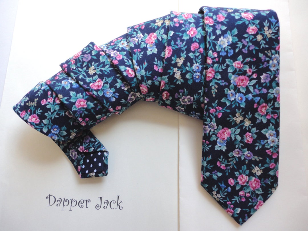 Necktie, Floral Necktie, Wedding Tie, Slim Tie, Navy Blue Floral Tie ...