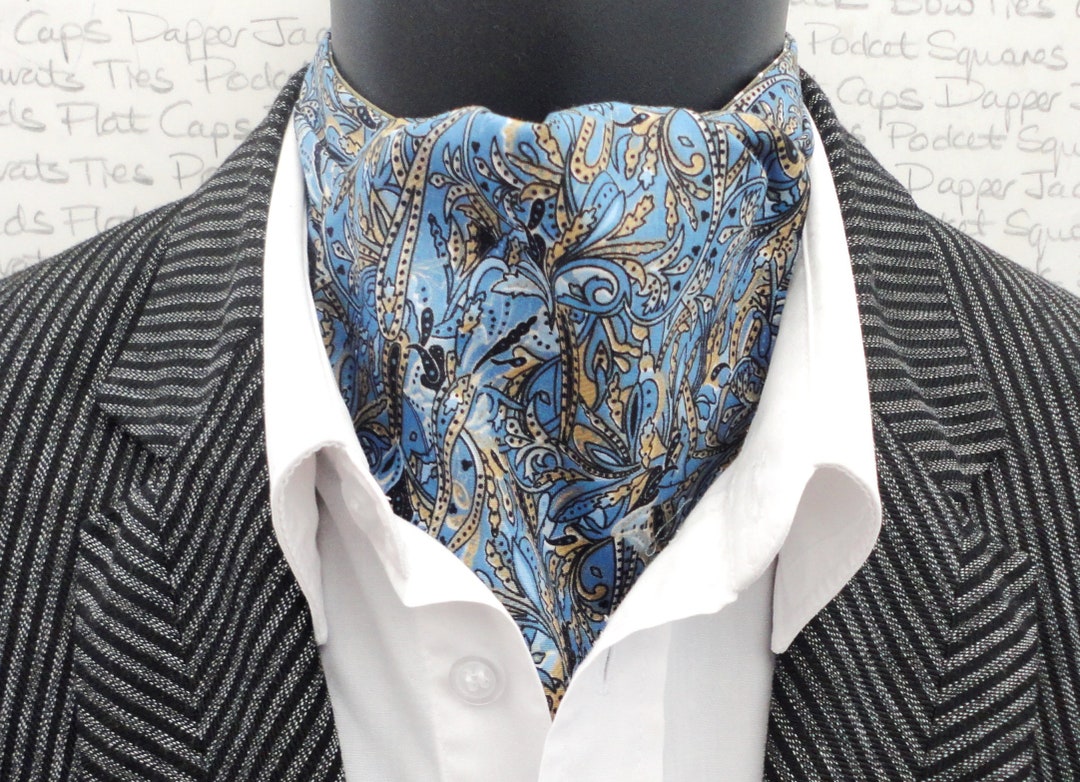 Blue Paisley Reversible Cravat With a Moss Green and White Spot Fabric ...